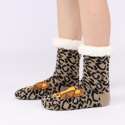 China wholesale Warm double layer Leopard grain socks thick custom winter ladies non-slip slipper socks women home floor sock for sale