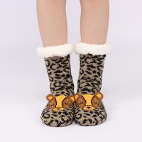 China wholesale Warm double layer Leopard grain socks thick custom winter ladies non-slip slipper socks women home floor sock for sale