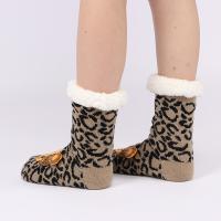 China wholesale Warm double layer Leopard grain socks thick custom winter ladies non-slip slipper socks women home floor sock for sale