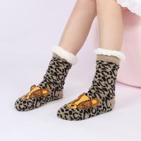 China wholesale Warm double layer Leopard grain socks thick custom winter ladies non-slip slipper socks women home floor sock for sale