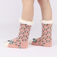 China Women Winter sherpa Lining Knit Animal Socks Fuzzy Cozy Slipper Socks ladies medium length floor non skid socks for sale