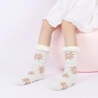 China custom Hot Selling thick Maple Leaf Pattern home Floor Socks For women new printed fluffy slipper socks for sale