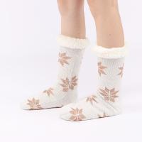 China custom Hot Selling thick Maple Leaf Pattern home Floor Socks For women new printed fluffy slipper socks for sale