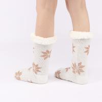 China custom Hot Selling thick Maple Leaf Pattern home Floor Socks For women new printed fluffy slipper socks for sale