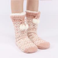 China Winter Knit Women Anti Slip Thick Sherpa Lined socks Thermal Fuzzy Christmas solid color Slipper Socks for sale
