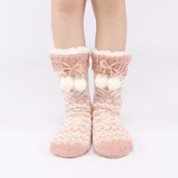 China Winter Knit Women Anti Slip Thick Sherpa Lined socks Thermal Fuzzy Christmas solid color Slipper Socks for sale