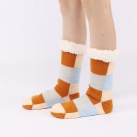 China New design in the winter of 2021 college style grid stockings ins street trend medium length slipper socks ladies thick socks for sale