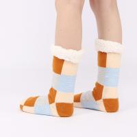 China New design in the winter of 2021 college style grid stockings ins street trend medium length slipper socks ladies thick socks for sale
