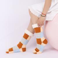 China New design in the winter of 2021 college style grid stockings ins street trend medium length slipper socks ladies thick socks for sale