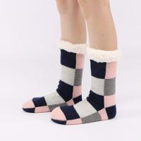China New design in the winter of 2021 college style grid stockings ins street trend medium length slipper socks ladies thick socks for sale