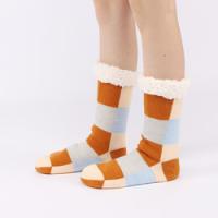 China New design in the winter of 2021 college style grid stockings ins street trend medium length slipper socks ladies thick socks for sale