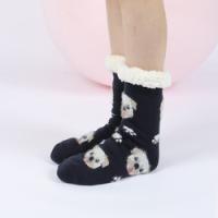 China 2021 wholesales good quality women fluffy faux fur socks non skid socks with cute cartton animal for sale