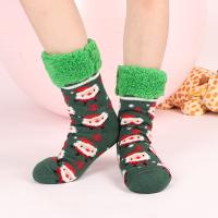 China women breathable anti-slip socks polyester green socks with father christmas pattern thick christmas stocking for sale