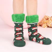 China women breathable anti-slip socks polyester green socks with father christmas pattern thick christmas stocking for sale