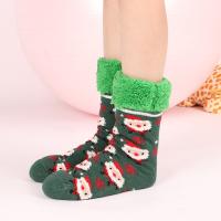 China women breathable anti-slip socks polyester green socks with father christmas pattern thick christmas stocking for sale
