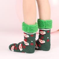 China women breathable anti-slip socks polyester green socks with father christmas pattern thick christmas stocking for sale