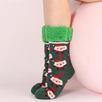 China women breathable anti-slip socks polyester green socks with father christmas pattern thick christmas stocking for sale