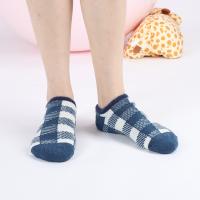 China new arrival ladies non skid socks with blue and white plaid pattern ankle-length breathable socks for sale