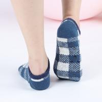 China new arrival ladies non skid socks with blue and white plaid pattern ankle-length breathable socks for sale