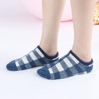 China new arrival ladies non skid socks with blue and white plaid pattern ankle-length breathable socks for sale