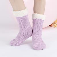 China new arrival women winter new solid color anti skid socks knitted polyester socks with numerous colors designer socks for sale