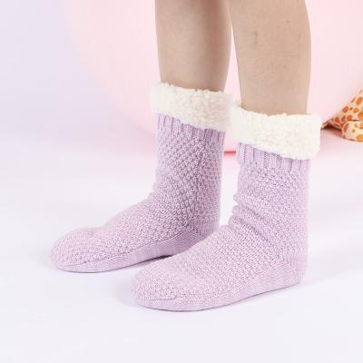 China hot sales Winter Fur  Knit Anti Slip Grippers Slipper Sock Ladies House solid color floor sock Carpet Socks for sale