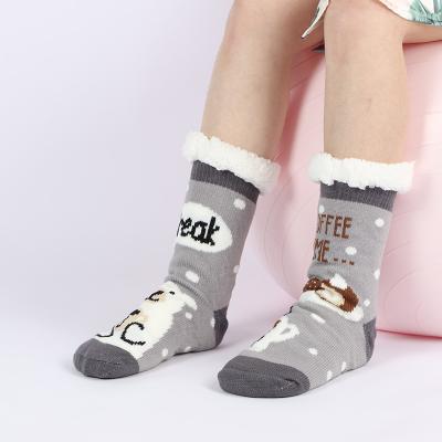 China Women Winter Christmas Warm Comfortable Sherpa Lined Cozy Thermal Fuzzy Slipper Fluflly slipper Socks for sale