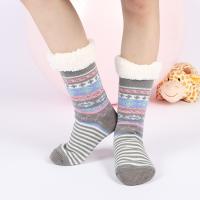 China winter adult warm non skid socks stripe patterned patchwork color socks soft fuzzy socks for women for sale