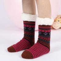China winter adult warm non skid socks stripe patterned patchwork color socks soft fuzzy socks for women for sale