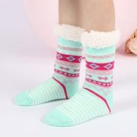 China winter adult warm non skid socks stripe patterned patchwork color socks soft fuzzy socks for women for sale