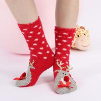 China new arrival red comfortable socks polyester made cute deer floor fuzzy socks for female non skid socks for sale