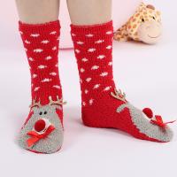 China new arrival red comfortable socks polyester made cute deer floor fuzzy socks for female non skid socks for sale