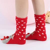 China new arrival red comfortable socks polyester made cute deer floor fuzzy socks for female non skid socks for sale