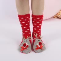 China new arrival red comfortable socks polyester made cute deer floor fuzzy socks for female non skid socks for sale