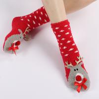 China new arrival red comfortable socks polyester made cute deer floor fuzzy socks for female non skid socks for sale