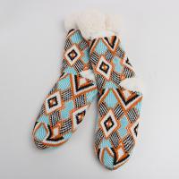 China Women's Winter diamond Fleece Lining sock Knit medium length  Slipper Sock Fuzzy Non Skid stocking for sale