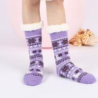 China hot sales ladies slipper socks with fashion pattern anti-skid home wear socks with faux fur lined women fuzzy socks for sale