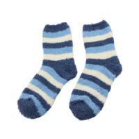 China Indoor Ladies Slipper Socks Blue And White Warm Cozy Polyester Material for sale