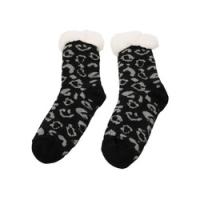 China Customized Leopard Thick Warm Clouds Fabric Slipper Socks  Fuzzy Fleece Dot Women Slipper Socks for sale