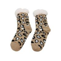 China Customized Leopard Thick Warm Clouds Fabric Slipper Socks  Fuzzy Fleece Dot Women Slipper Socks for sale