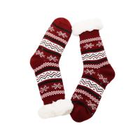 China red Indoor lining knit slipper socks christmas non slip socks women winter socks for sale