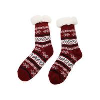 China red Indoor lining knit slipper socks christmas non slip socks women winter socks for sale