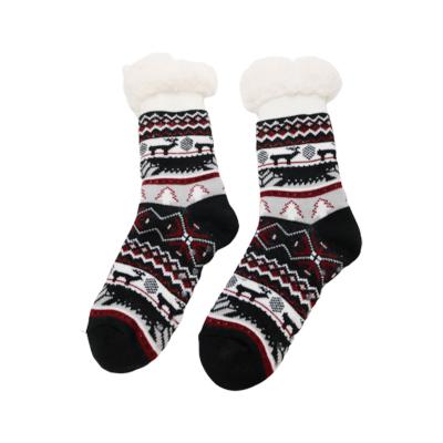 China Fuzzy Slipper Socks Warm Thick Heavy Fleece Lined Fluffy Christmas Stockings Winter Socks Women Snowflake Deer Knit for sale