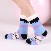 China Women Knit Chunky Fuzzy Slipper Socks Warm Thick Fluffy faux fur Lined pattern Stockings ladies Winter home Socks for sale
