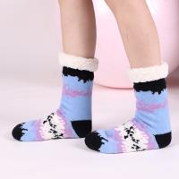 China Women Knit Chunky Fuzzy Slipper Socks Warm Thick Fluffy faux fur Lined pattern Stockings ladies Winter home Socks for sale