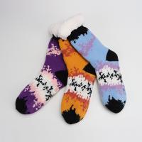 China Women Knit Chunky Fuzzy Slipper Socks Warm Thick Fluffy faux fur Lined pattern Stockings ladies Winter home Socks for sale