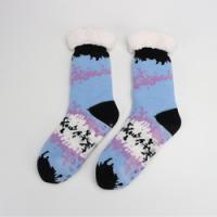 China Women Knit Chunky Fuzzy Slipper Socks Warm Thick Fluffy faux fur Lined pattern Stockings ladies Winter home Socks for sale