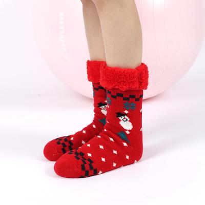 China Wholesale custom female winter warm fluffy socks non-slip skin-friendly slipper socks with christmas lovely christmas stocking for sale