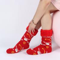 China ladies house indoor non skid socks sweat absorbed soft socks with cute cartton animal women winter thick fur socks for sale