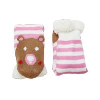 China faux fur lined women winter house socks lovely pink stripe cute bear warm indoor socks for sale
